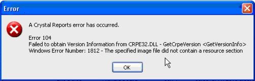 A Crystal Reports error has occurred error 104 - Techyv.com